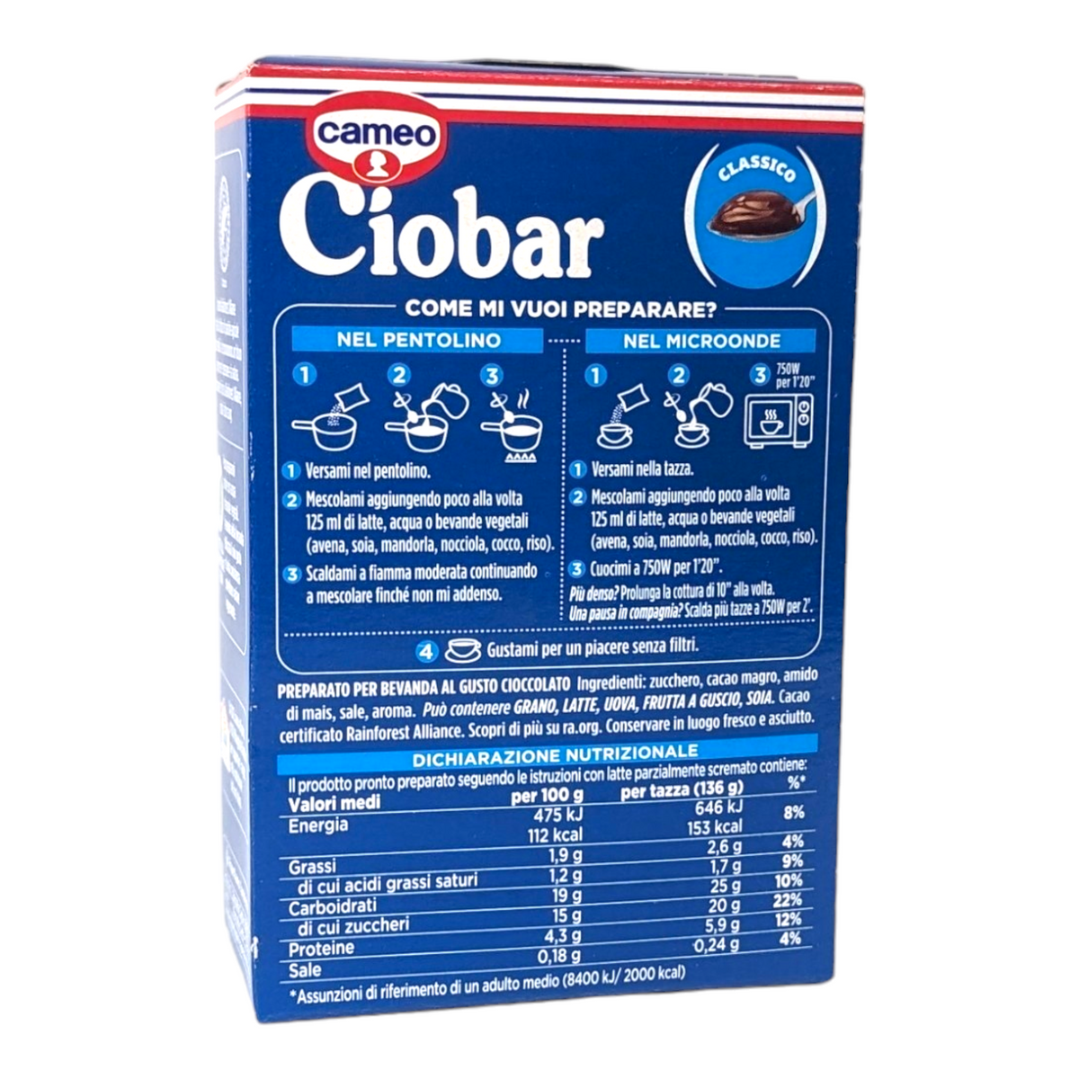 Cameo Ciobar Classico Hot Chocolate Drink Mix 125g (5 x 25g sachets) I ...