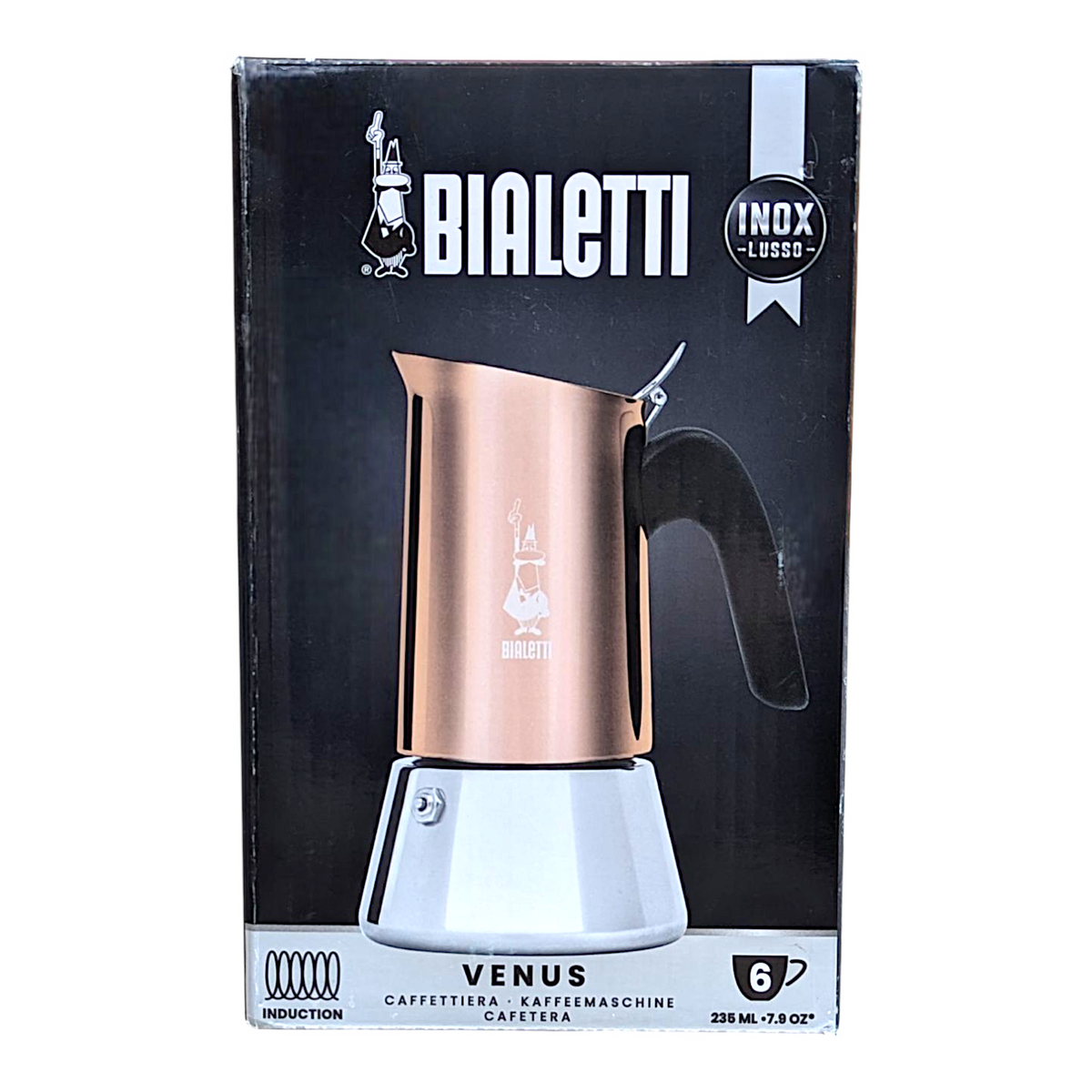 Bialetti Bronze Stainless Steel Moka Pot Venus - 6 Italian Espresso Cu